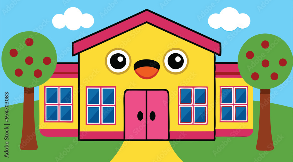 Cartoon Artwork of school building. Stock Vector | Adobe Stock