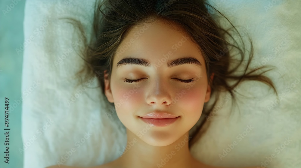 Beautiful young woman enjoying massage in spa salon Relaxed brunette ...