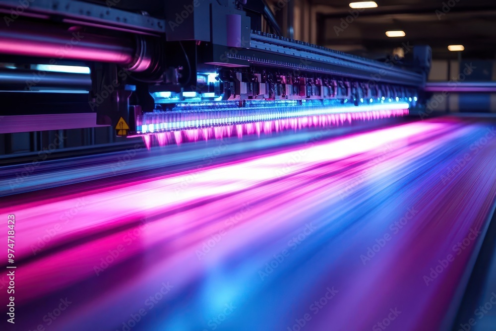 massive industrial inkjet printer in action producing wideformat prints ...