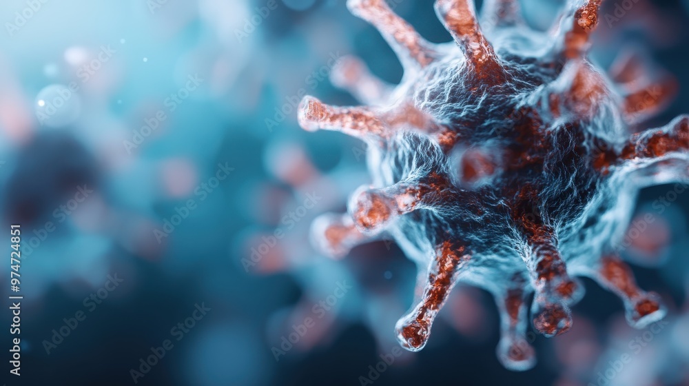 High-resolution image showing a magnified virus particle, displaying ...