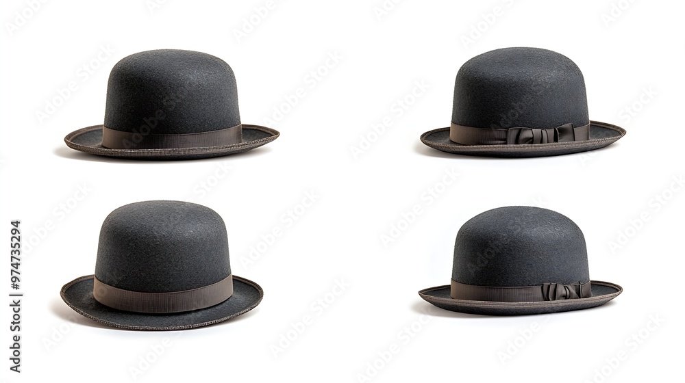 Bowler hat from different points of view isolated on white background ...
