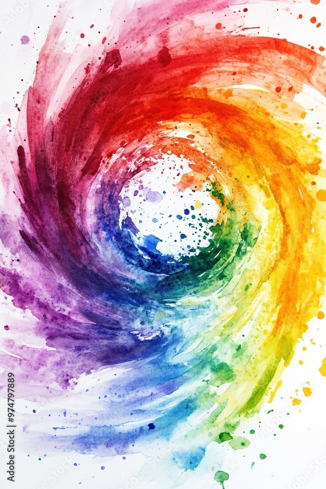A vibrant watercolor illustration depicting a swirling vortex of ...