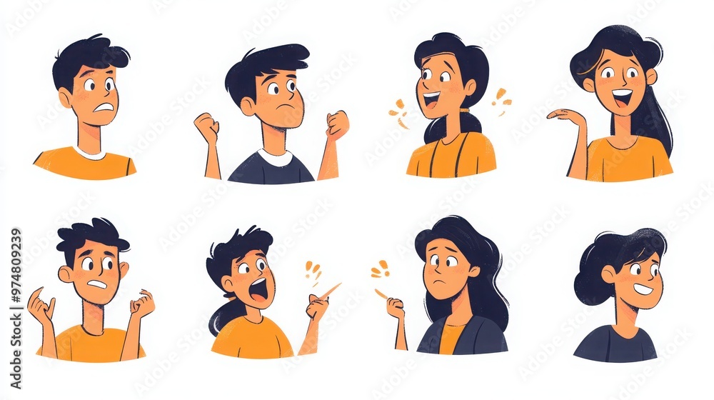 A set of characters in different emotional states, such as joy ...