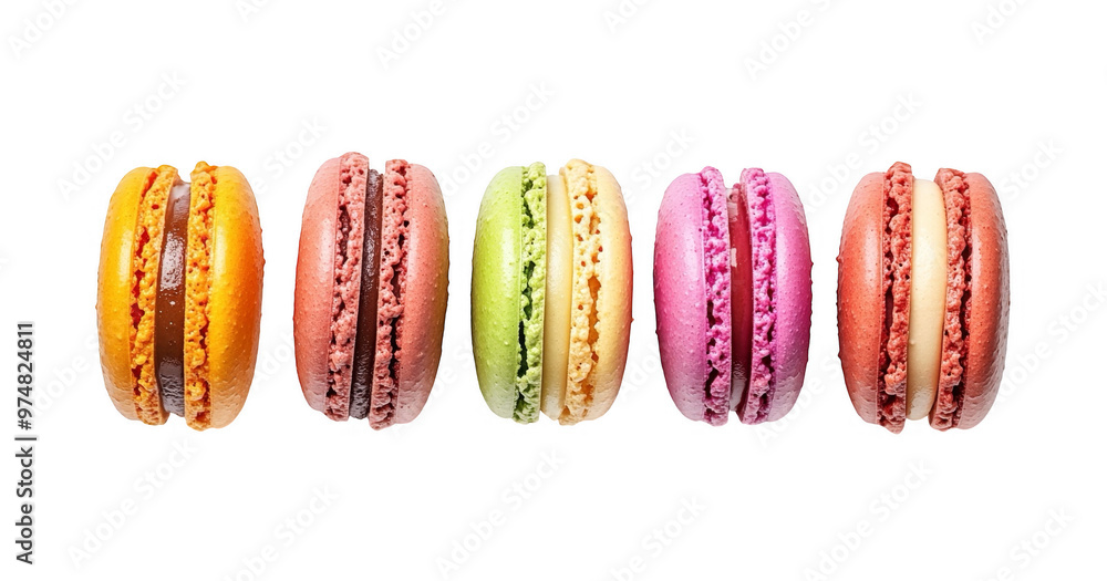 Five macarons arranged in different flavors Separate transparent ...