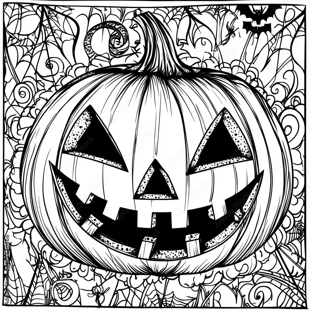 Ilustración de Stock Halloween Coloring Page: Spooky and Fun Pumpkin ...