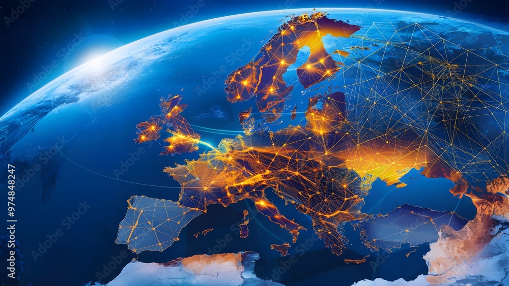 European telecommunication and data transfer networks with global ...