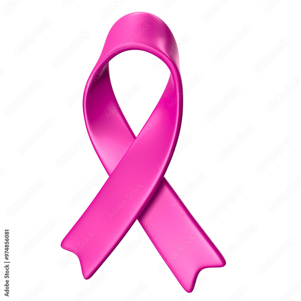 Pink ribbon symbol for October Pink breast cancer awareness in 3D ...