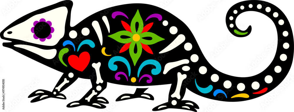 Dead Halloween skeleton, Mexican day of the dead chameleon animal ...