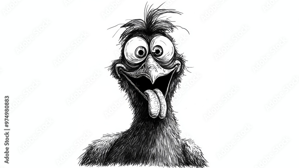cartoon art of a crazy chicken, black and white, eyes are popping out ...