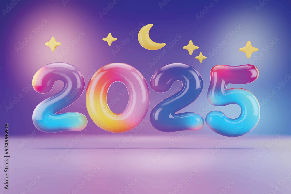 3D Render Happy New Year 2025 Text Typography Design, 3D render 2025 ...