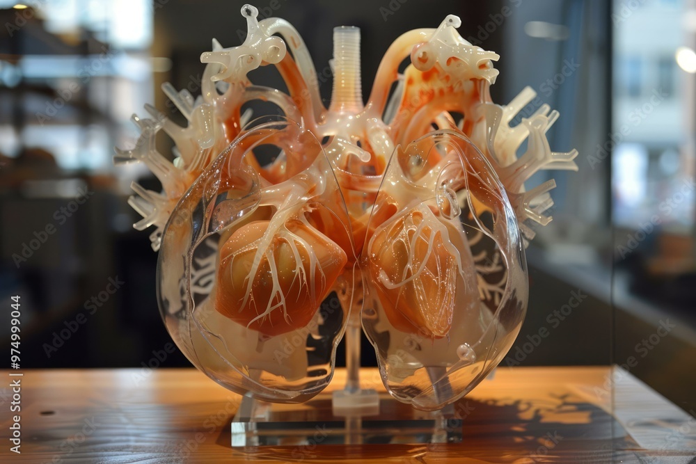 3d printed model of a human heart encased in transparent plastic ...