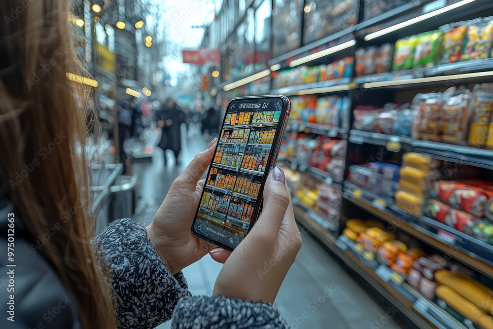 A shopper comparing discounts between different stores on their phone ...