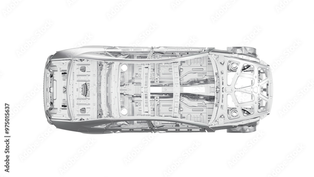 a car chassis showcasing the intricate metal framework of a vehicle's ...