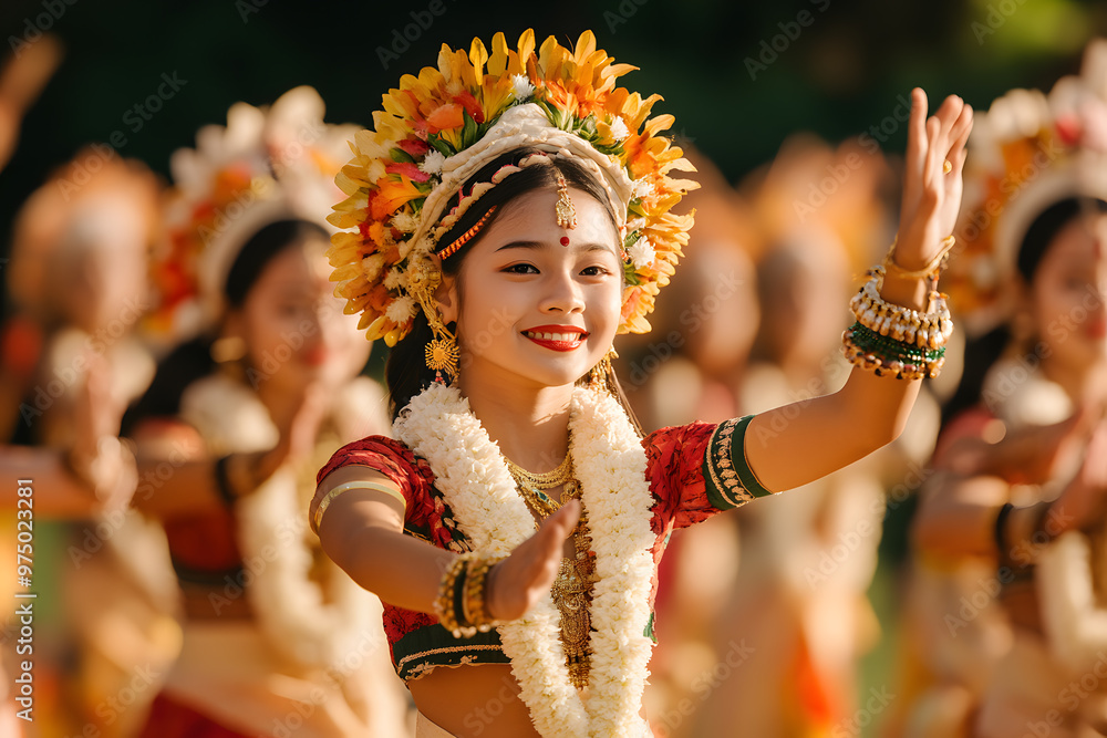 Stock-Foto „Group Performing Bihu Dance | Traditional Assamese Folk ...