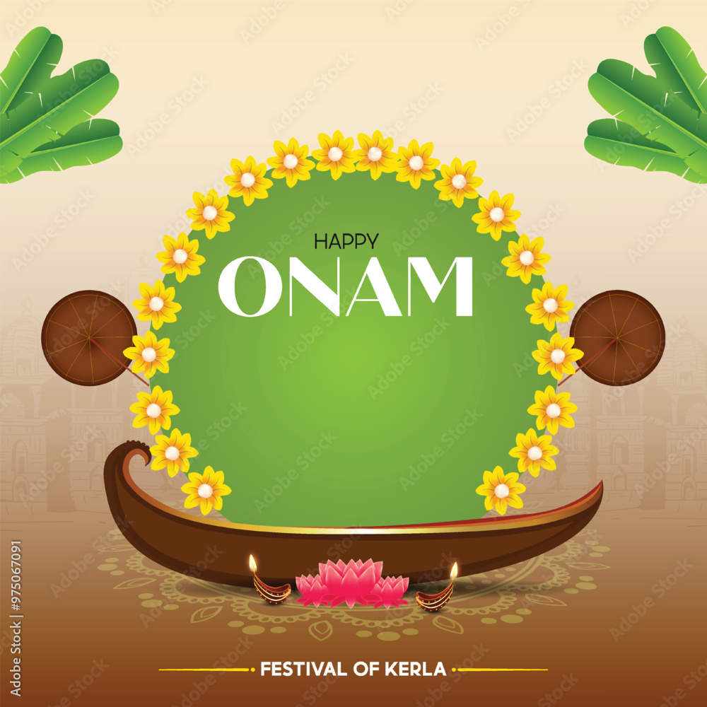 Happy Onam Post and Greeting Card. Minimal and Modern Onam Festival ...