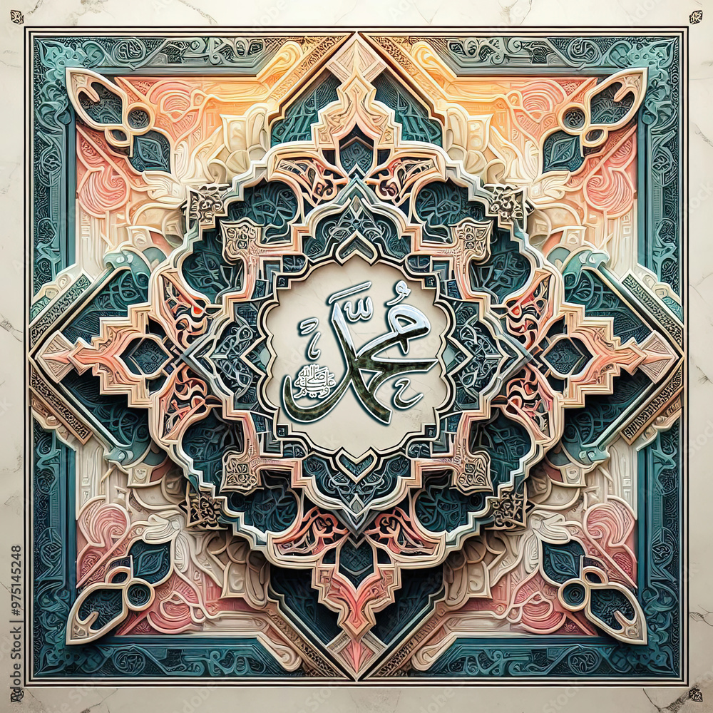 Prophet Muhammad Arabic letter icon logo with islamic ornamental ...