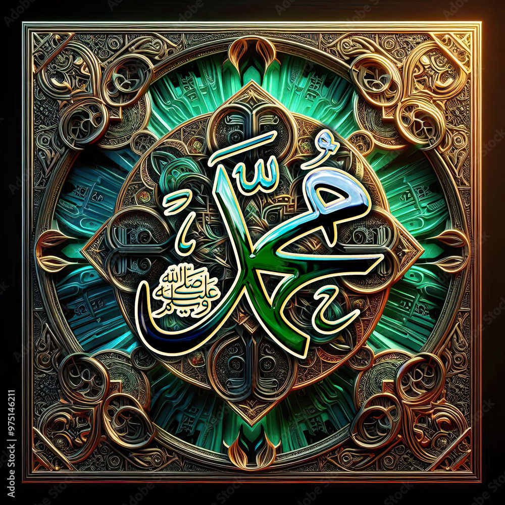 Prophet Muhammad Arabic letter icon logo with islamic ornamental ...