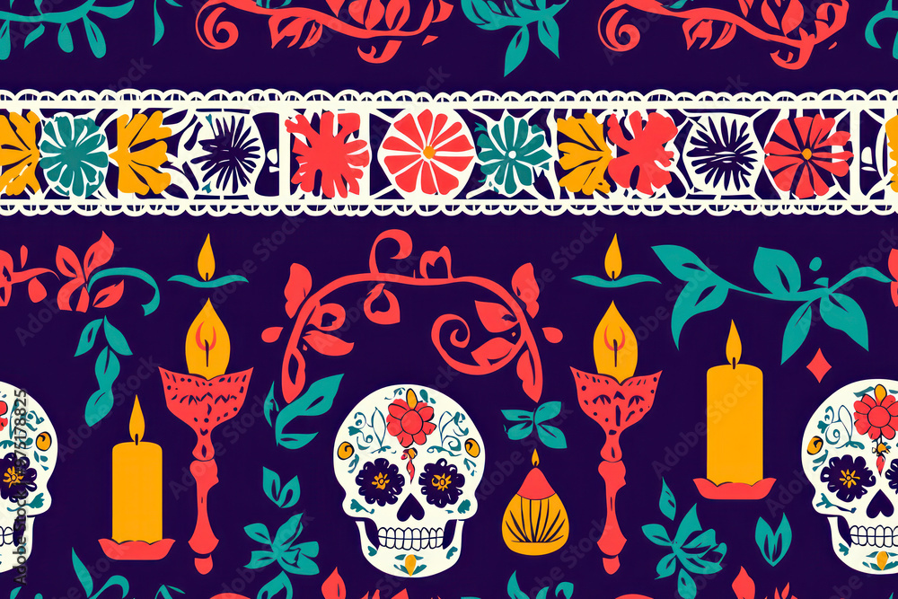 Day of the Dead papel picado paper cut flags with Dia de los Muertos ...