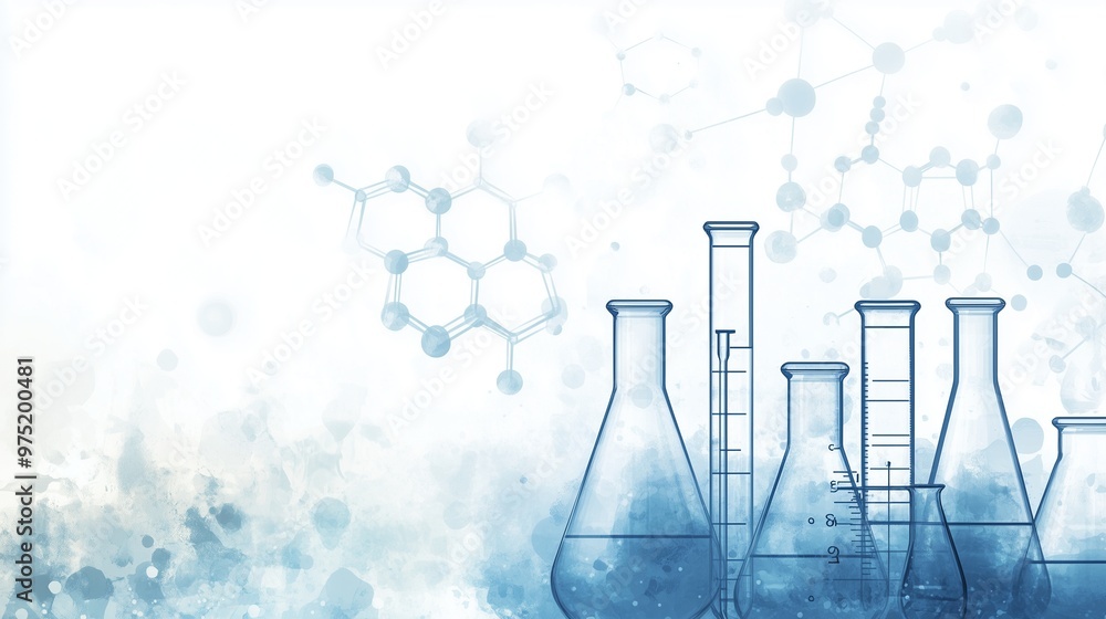 A chemistry-themed background featuring molecular structures, chemical ...