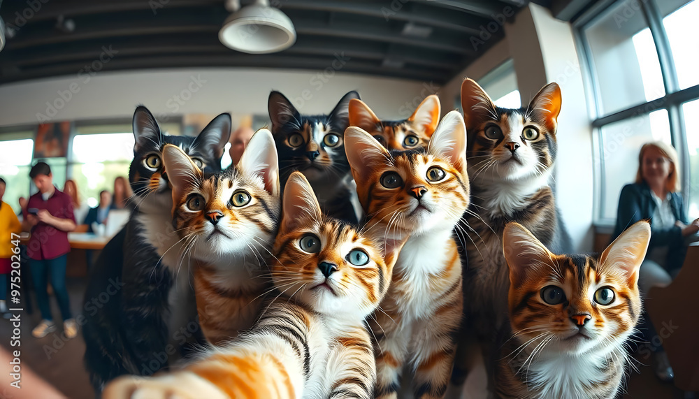 Curious Cats Posing Indoors Curious Group of Cats Staring at the Camera ...