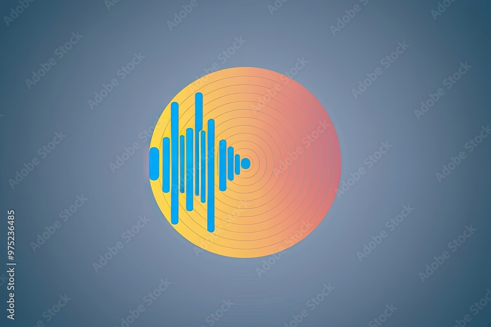 Circular Sound Wave Icon Featuring Musical Notes and Radial Spectrum ...