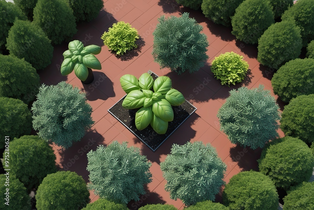 3D Garden Design Visualization of Basil Fraxinus Excelsior and Pine ...
