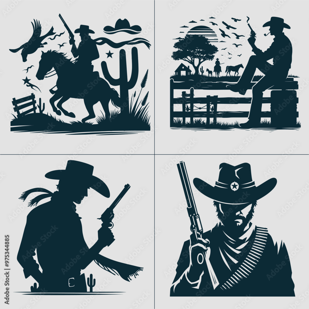 Vector de Stock Cowboy svg,Cowboy Cowgirl svg,cowboy silhouette,couple ...