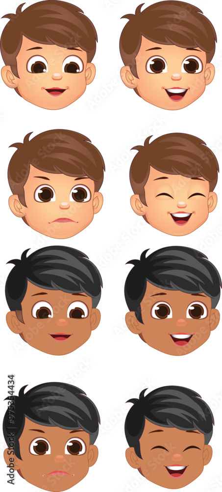 cartoon vector kid boy set pose Stock Vector | Adobe Stock