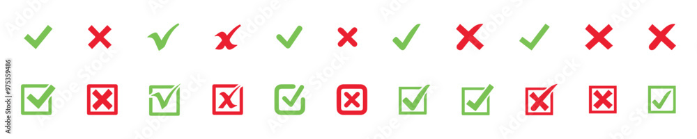 check mark icon button set. check box icon with right and wrong buttons and yes or no checkmark ...