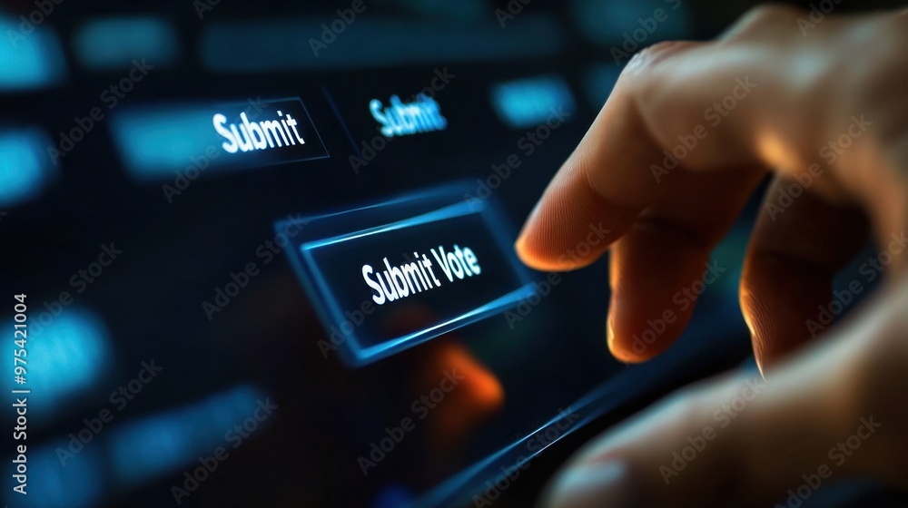 Fingers Tapping Digital Submit Vote Button on Screen for Online Voting ...