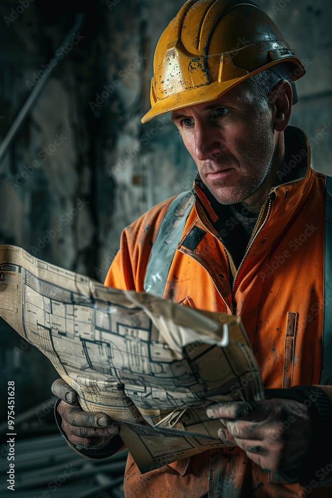 An urban search-and-rescue specialist examining blueprints and ...