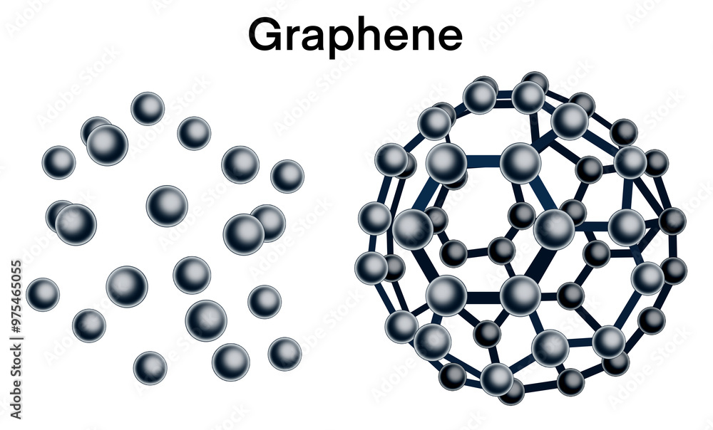 Ilustración de Stock Graphene atomic model illustrating its unique ...