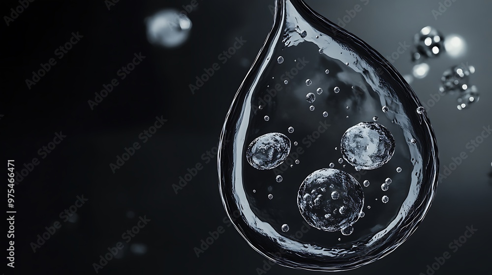 Dynamic Illustration of Gray Liquid Droplet with White Blood Cells and ...