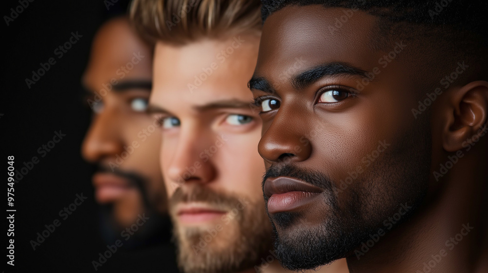 stockphoto, multiracial male photomodels. Asian, caucasian, black or ...