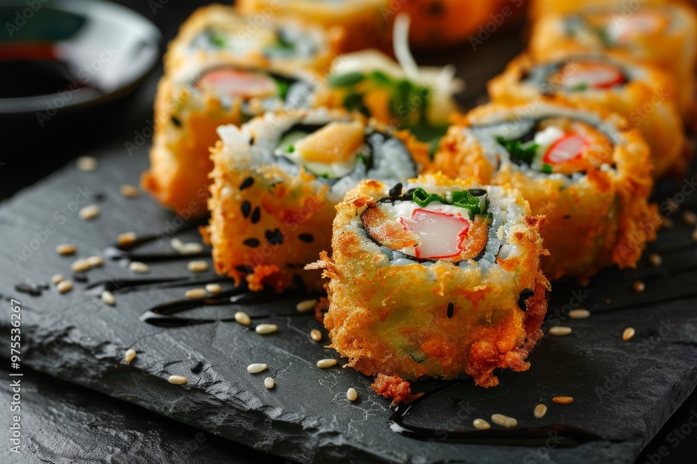 Crispy Ebi Tempura Maki Sushi Rolls, Deep Fried Uramaki Roll Set with ...