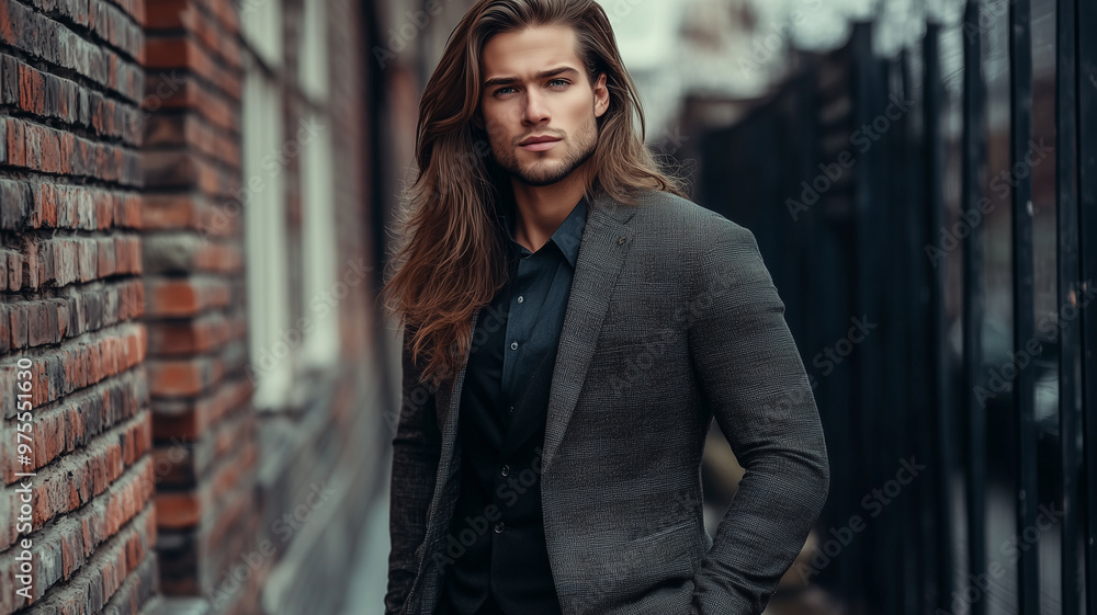Portrait of sexy handsome fashion male model dressed in elegant suit ...