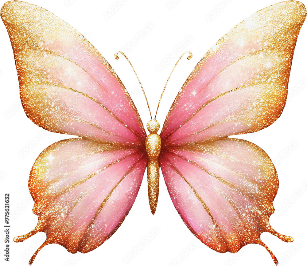 Pink gold glitter butterfly clipart transparent background cutout png ...
