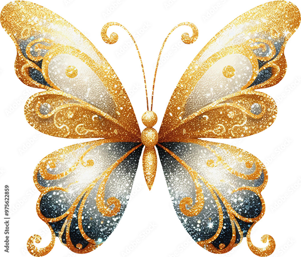 Gold glitter silver butterfly clipart transparent background cutout png ...
