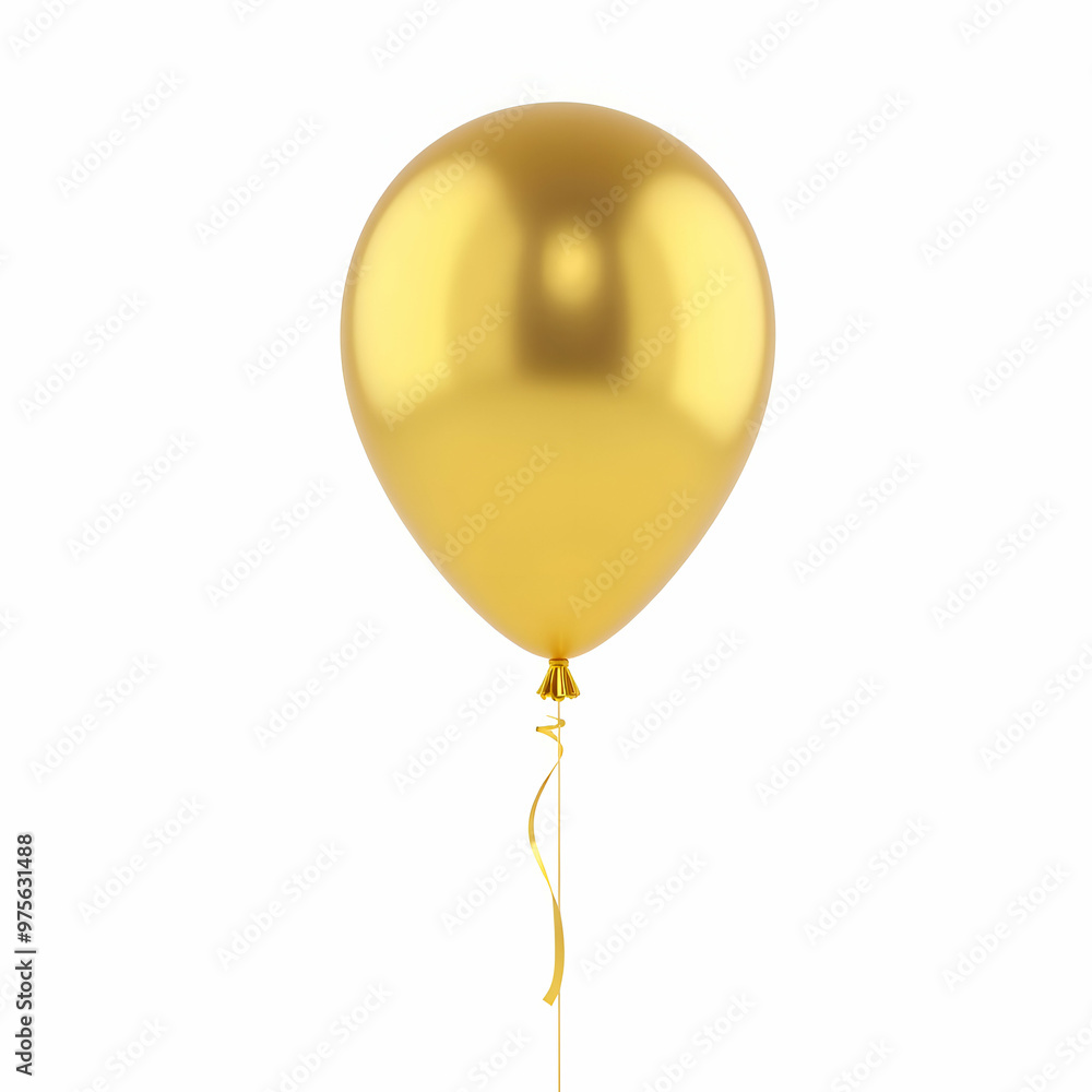 gold balloon tied with golden strings isolated on white background ...