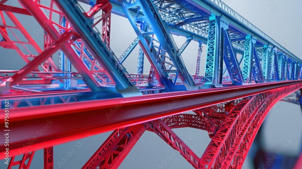 Finite Element Method Analysis Of Bridge Engineering Depicting Stress Fields In A Truss Bridge