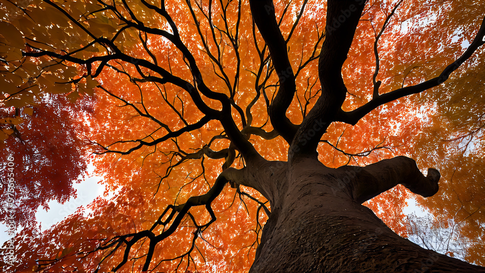 Majestic Autumn Canopy: A Fractal Network of Golden and Crimson Leaves ...