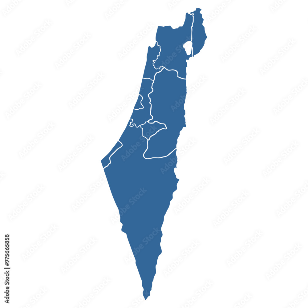 Editable vector outline map of Israel divided into districts Stock ...