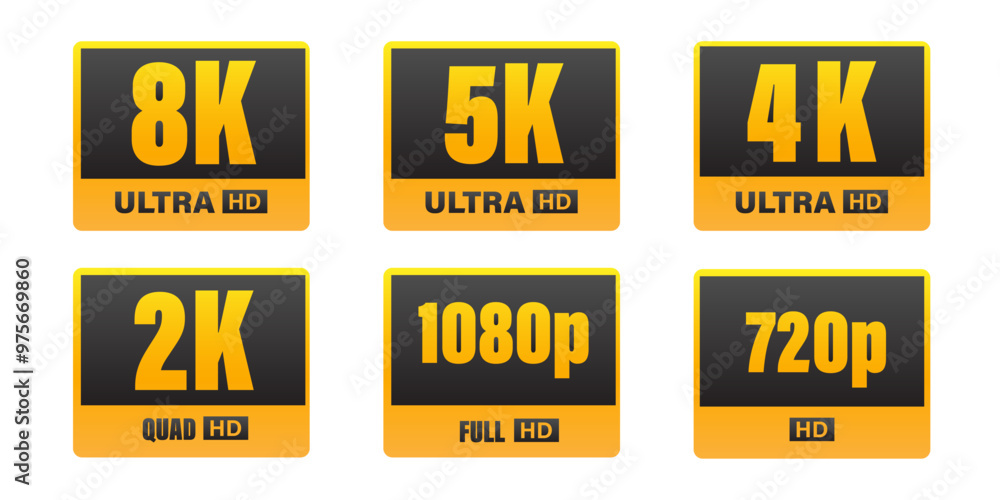 Ultra Hd icon collection. 720 1080 4K 5K and 8K symbol of High ...