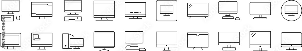 Pack of Line Icons of Computer. Editable Stroke. Minimalistic Linear ...