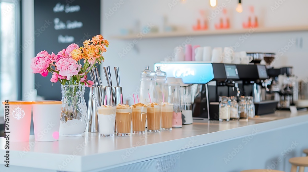 A sleek espresso bar with interactive digital espresso machines and ...