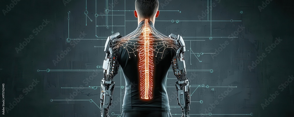 Cybernetic human upgrading their body with mechanical limbs, dystopian ...