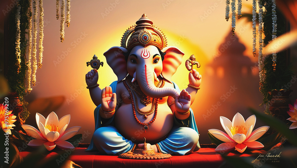 Indian wedding card clip art Lord Ganesha. God Ganpati line art black ...