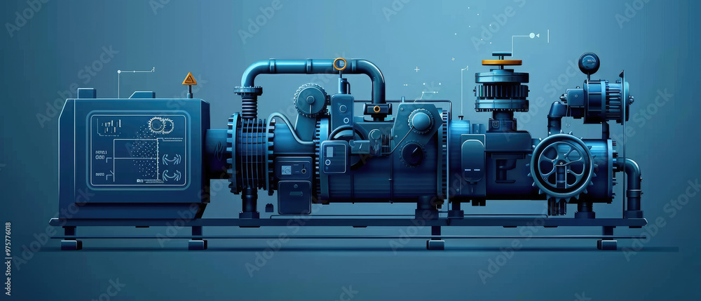 Foto de Stock Mechanical hydraulic compressor mechanism in flat design ...
