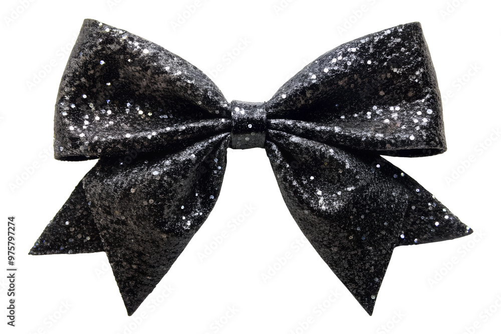 Black glitter bow. Black ribbon with glittery beads is tied in a bow ...