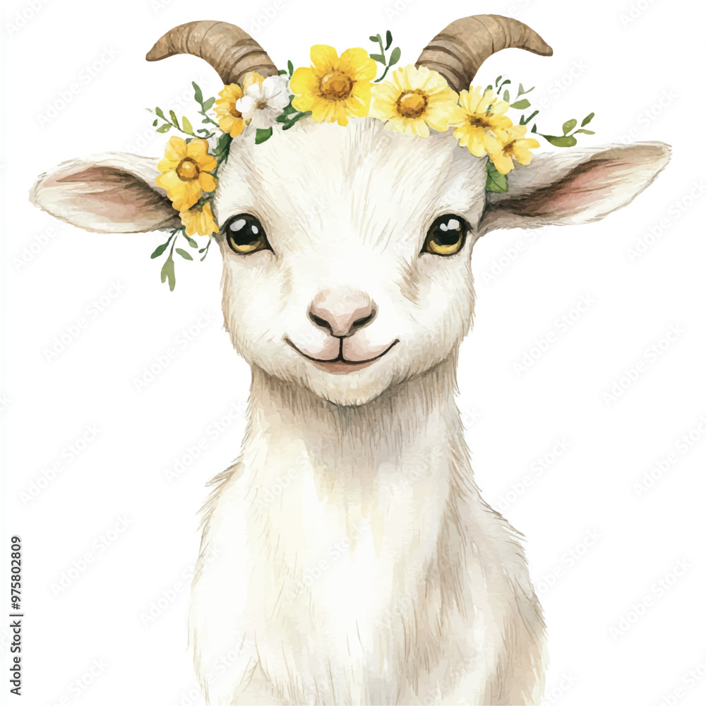 cute goat watercolor clipart illustration isolated Stock Vector | Adobe ...